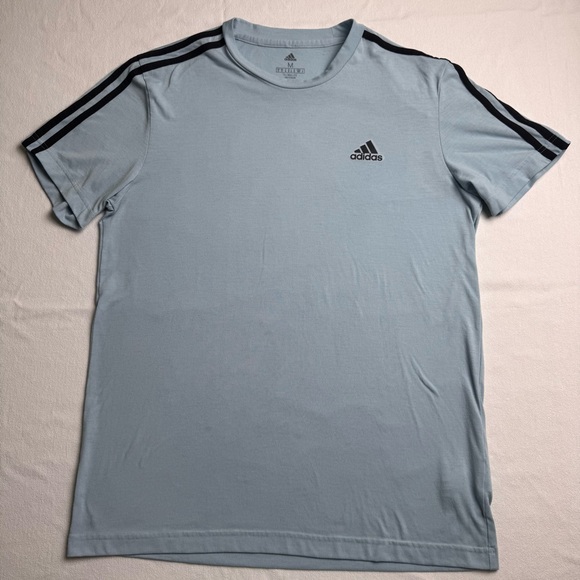 adidas | Shirts | Adidas Mens Sky Blue Tee With Black Stripes | Poshmark
